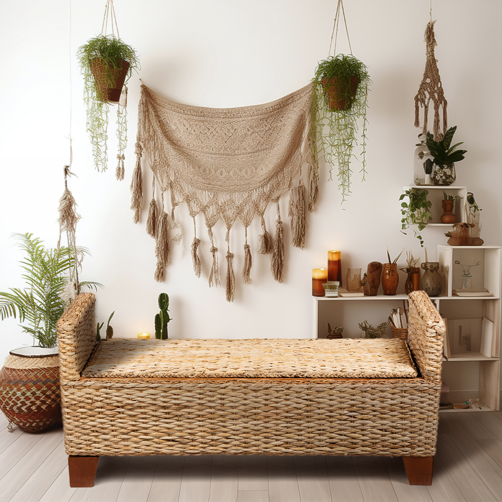 Wicker Storage Bench Rattan Woven Ottoman for Entryway, End of Bed, Li ...