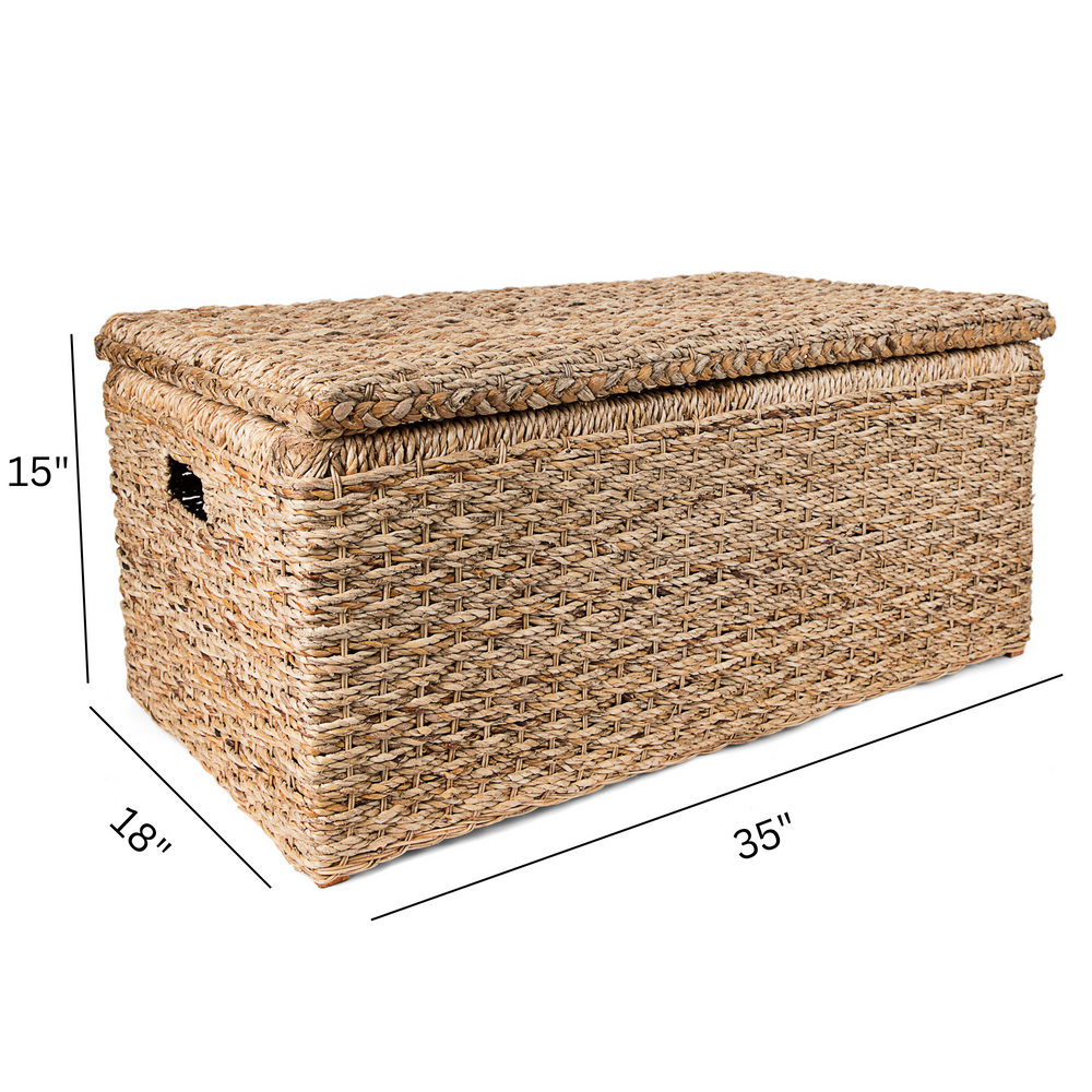 Wicker Storage Trunk Handwoven Natural Rattan Chest with Lid-Large ...