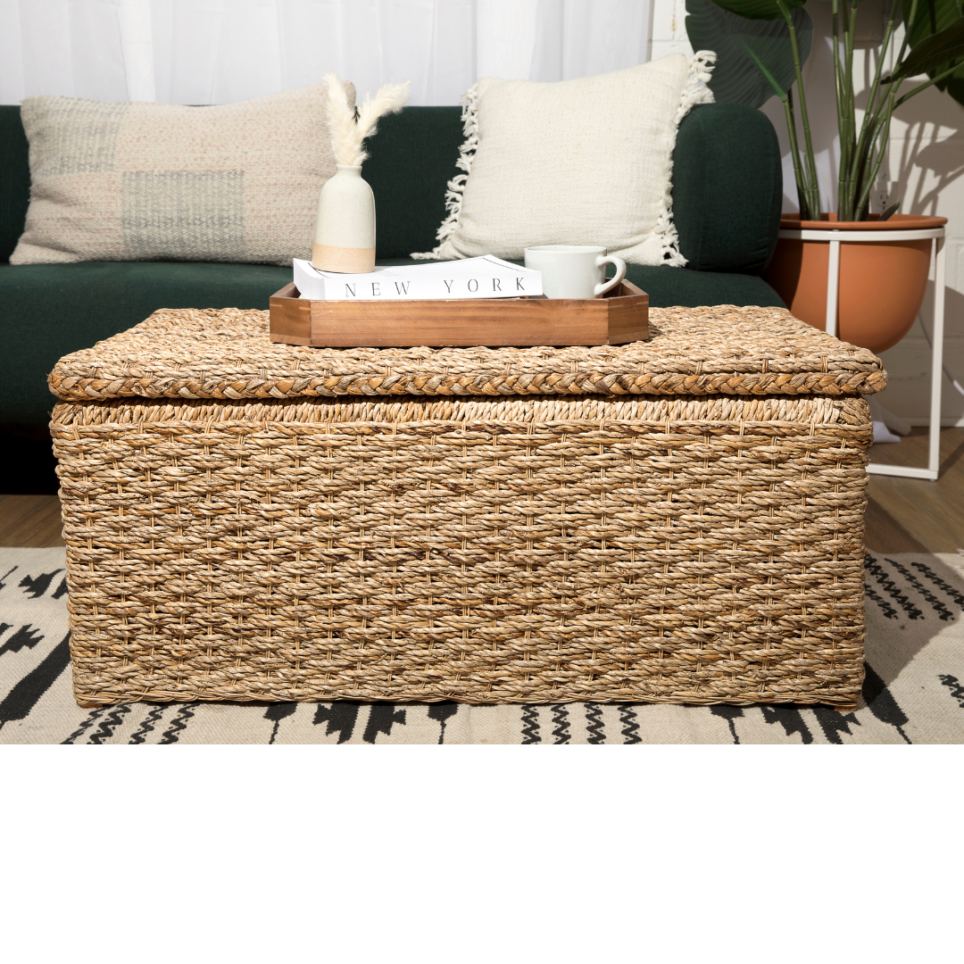 Wicker Storage Trunk Handwoven Natural Rattan Chest with Lid-Large ...