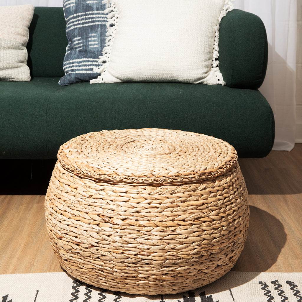 Round Storage Ottoman Natural Wicker Rattan With Lid – wholestory